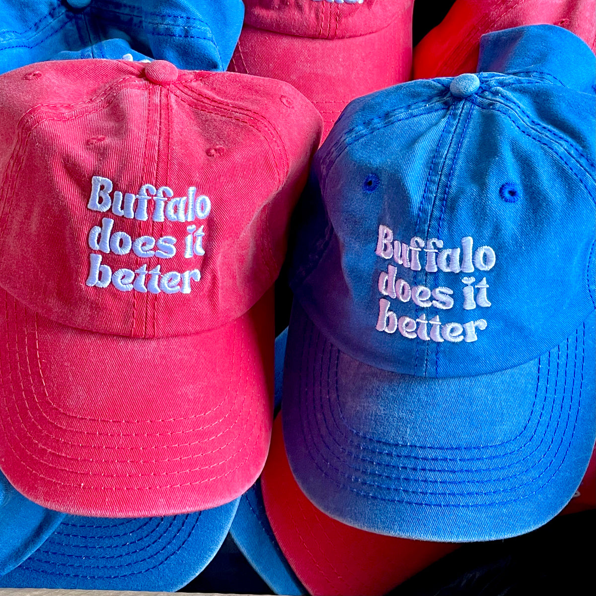 Buffalo does it Better Pigment Dyed Worn red Dad Hat – The Silver Spider